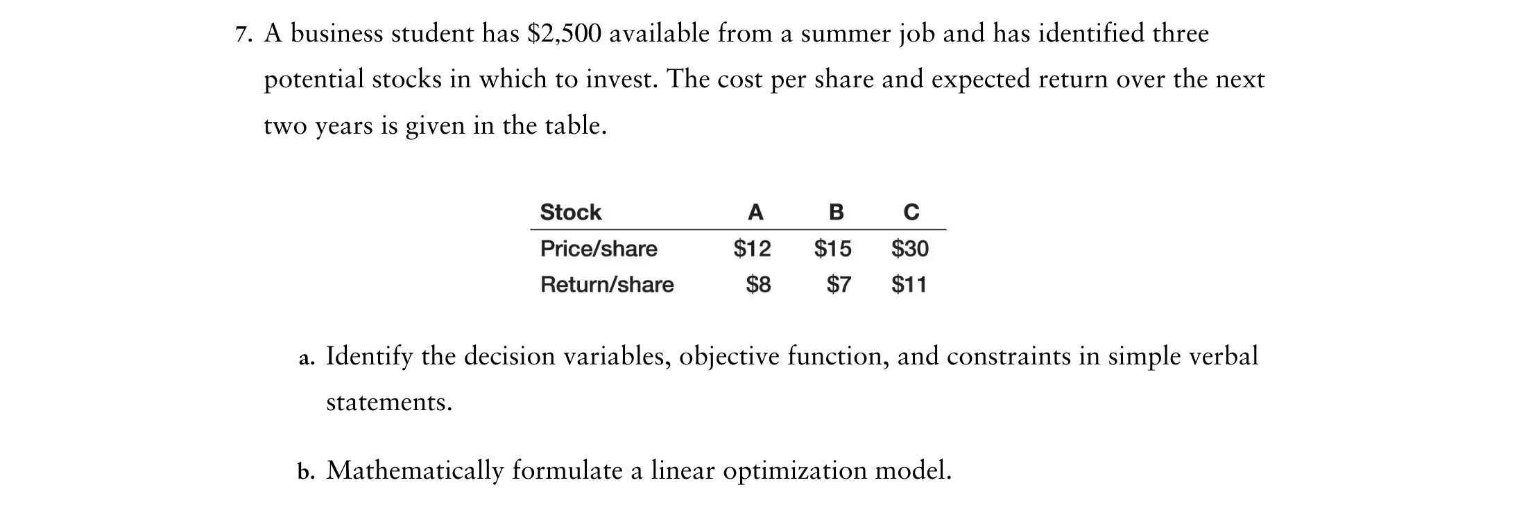 Solved 7. ﻿A business student has \( \$ 2,500 \) ﻿available | Chegg.com