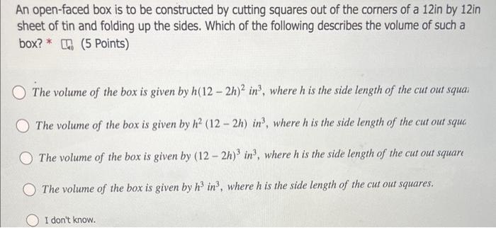 Solved An open-faced box is to be constructed by cutting | Chegg.com