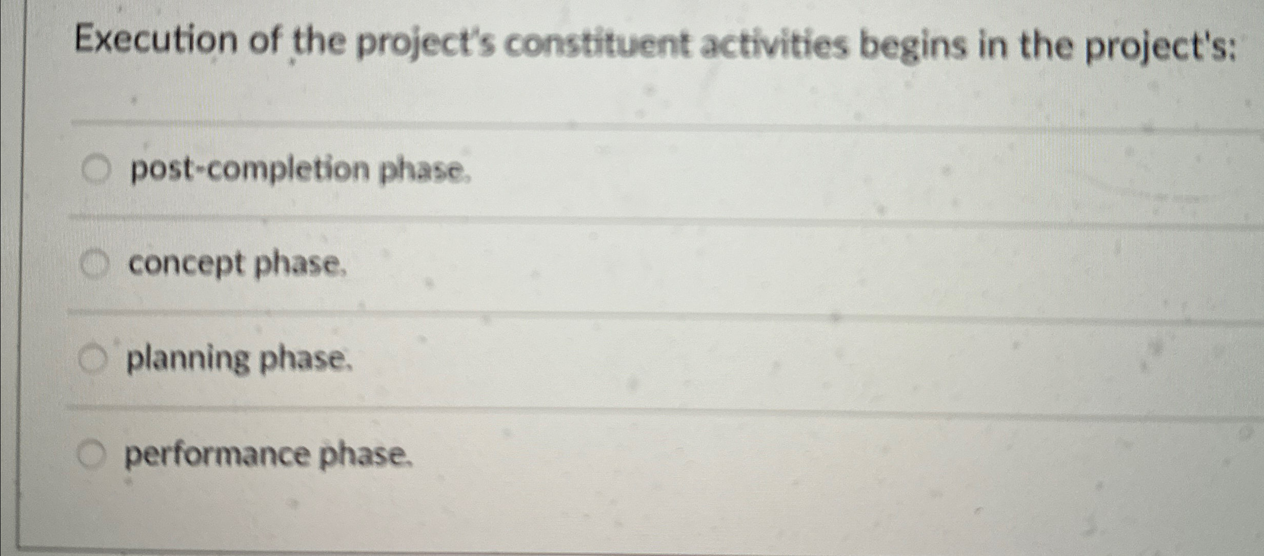 Solved Execution of the project's constituent activities | Chegg.com