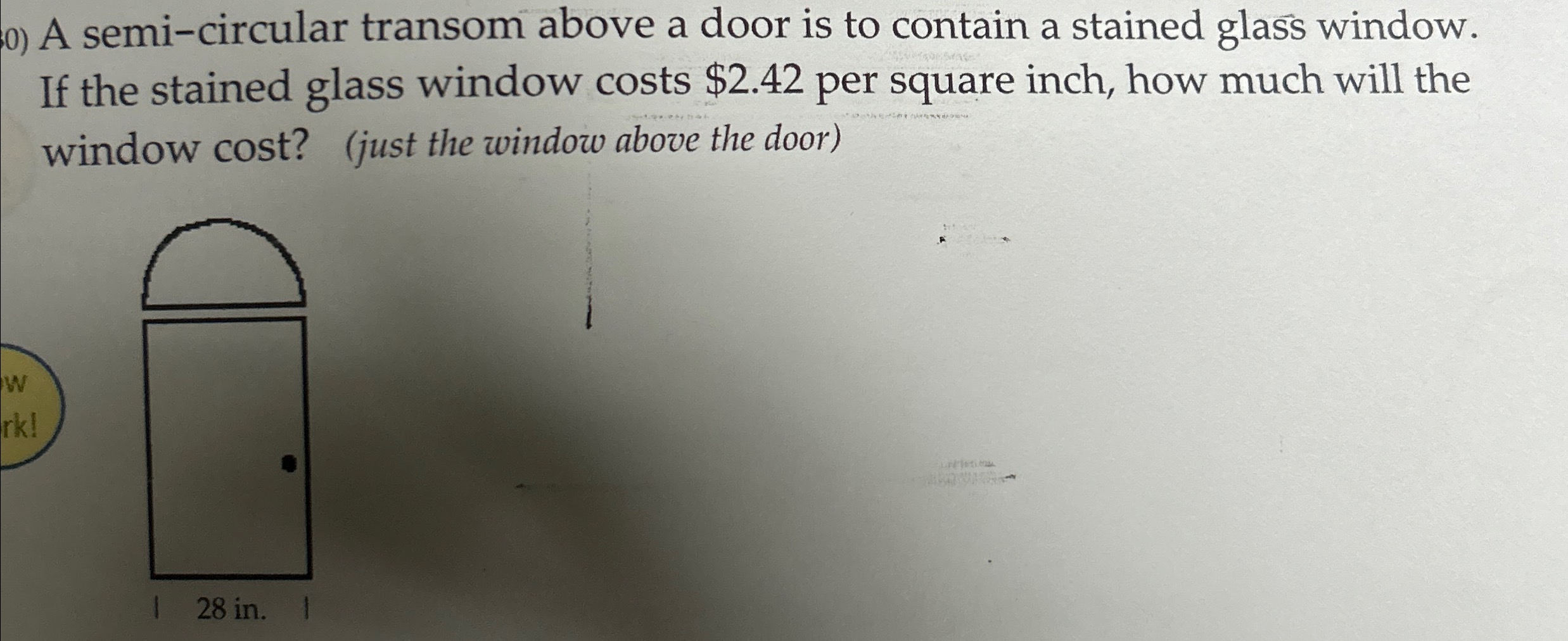 Solved A semi-circular transom above a door is to contain a | Chegg.com