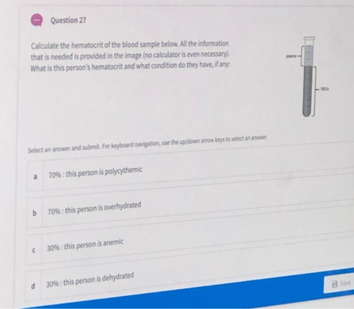 Solved Question 27 Calculate the hematocrit of the blood | Chegg.com