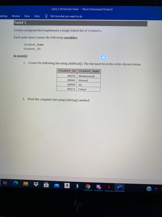 Solved Lab4 1 (Protected View) - Word (Unlicensed Product) | Chegg.com