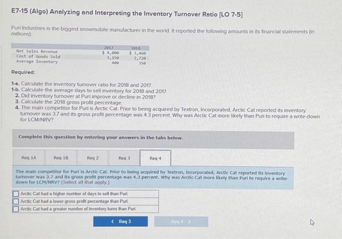 Solved E7-15 (Algo) Analyzing and Interpreting the | Chegg.com