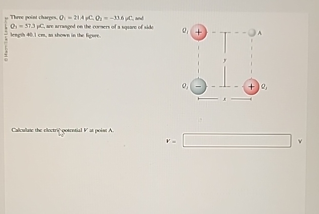 Solved Three point charges, Qi=21.4μC,Q2=-33.6μC, ﻿and | Chegg.com
