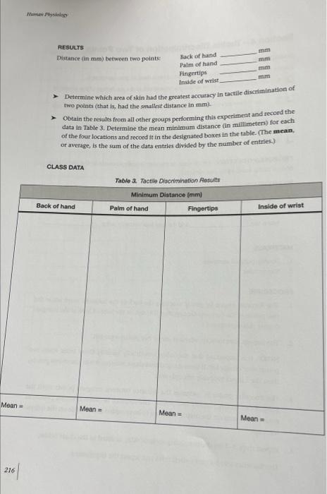 Solved Section 4-Tactile Discrimination of Two Points | Chegg.com