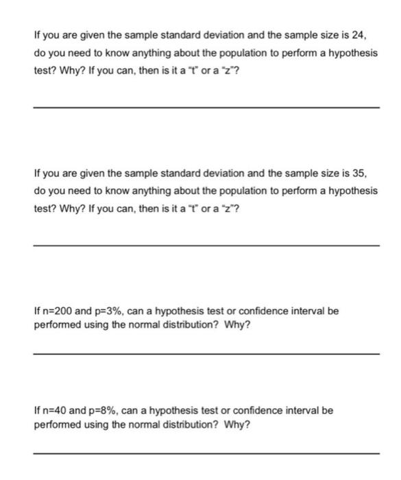 Solved If you are given the sample standard deviation and | Chegg.com