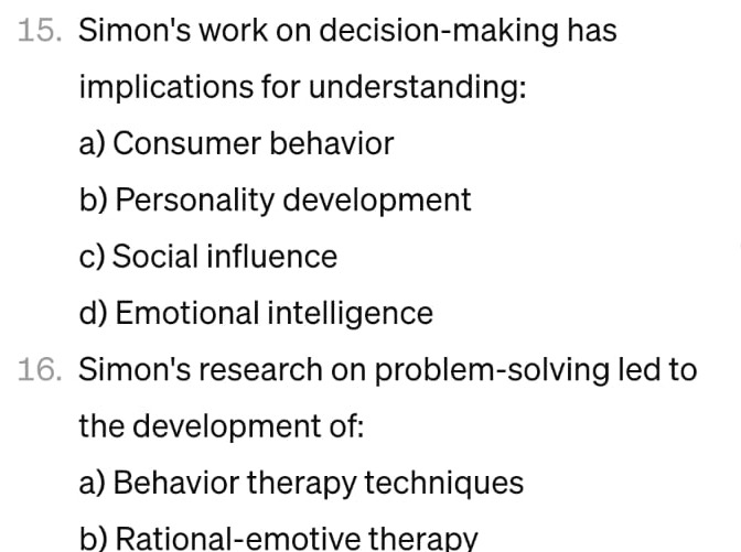 Solved Simon's work on decision-making has implications for | Chegg.com
