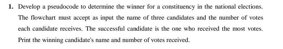 Solved 1. Develop a pseudocode to determine the winner for a | Chegg.com