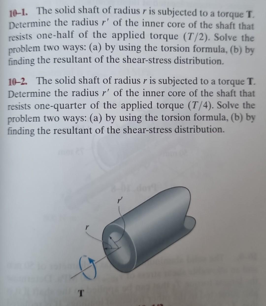 Solved 10-1. The solid shaft of radius r is subjected to a | Chegg.com