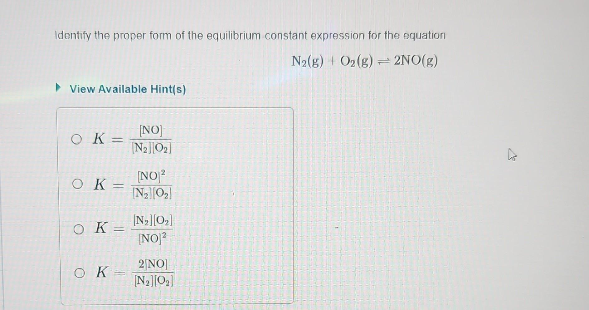 Solved Identify the proper form of the equilibrium-constant | Chegg.com