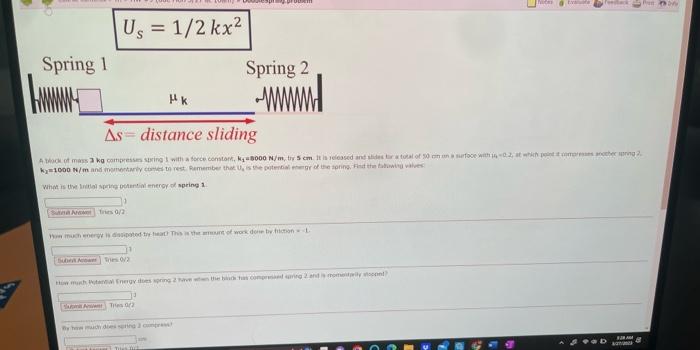 Us=1/2kx2Us=1/2kx2 Spring 1 Spring 2 | Chegg.com