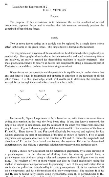 Solved 184 Data Sheet for Experiment M-2 FORCE VECTORS | Chegg.com