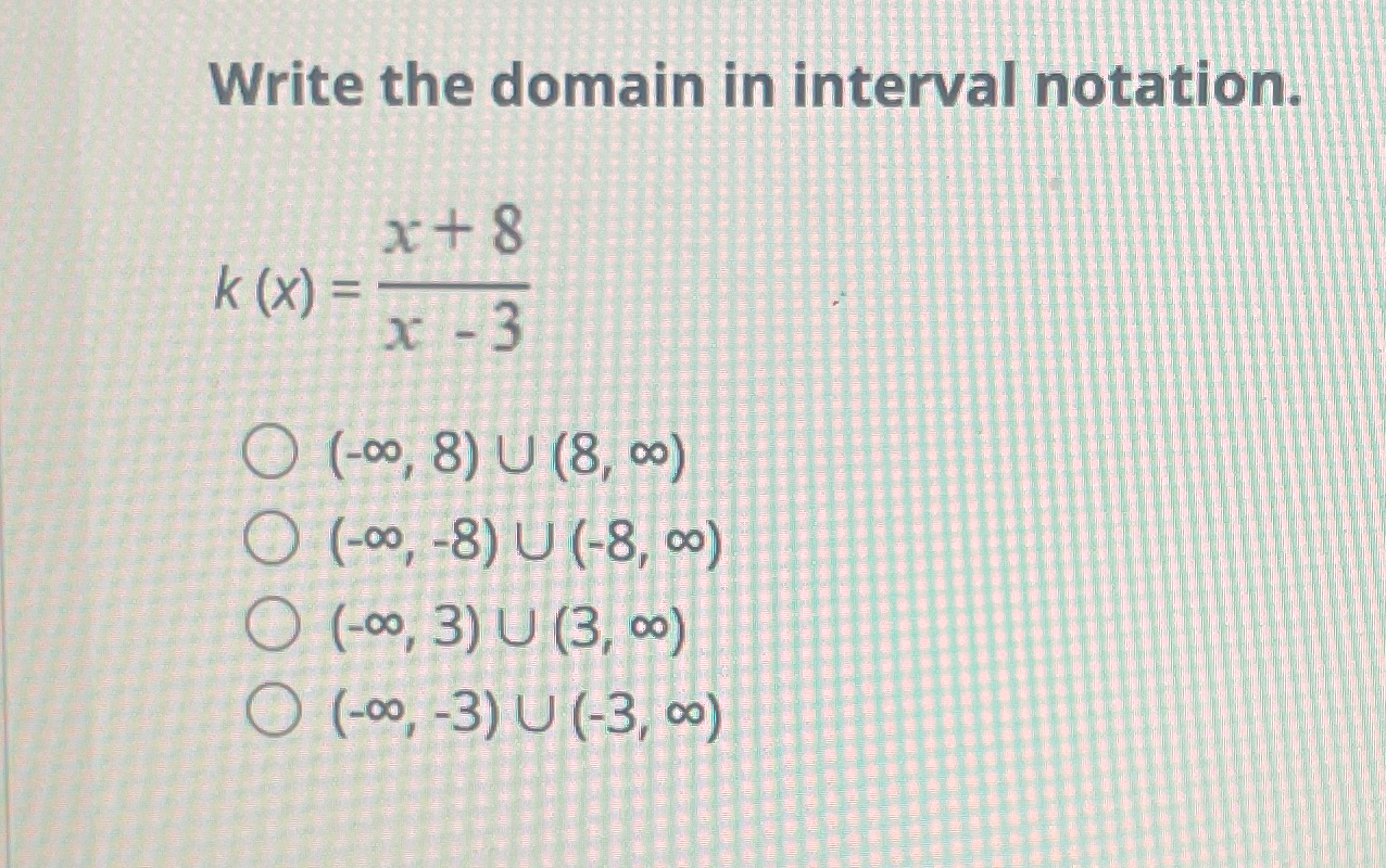 Solved Write the domain in interval | Chegg.com