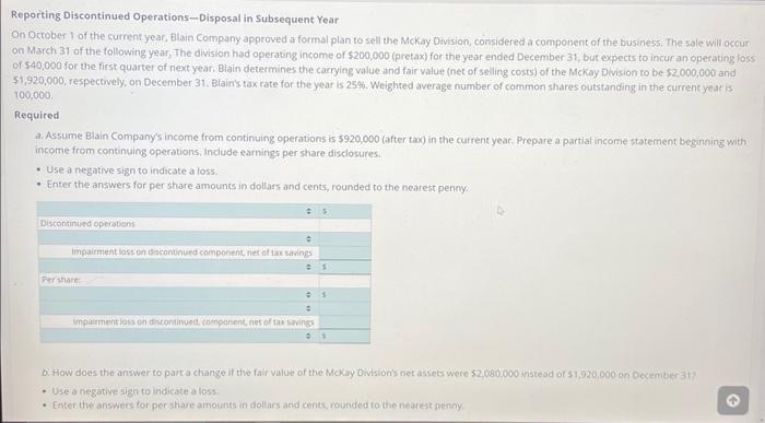 Solved Reporting Discontinued Operations-Disposal in 5 | Chegg.com