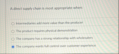 Solved A direct supply chain is most appropriate | Chegg.com