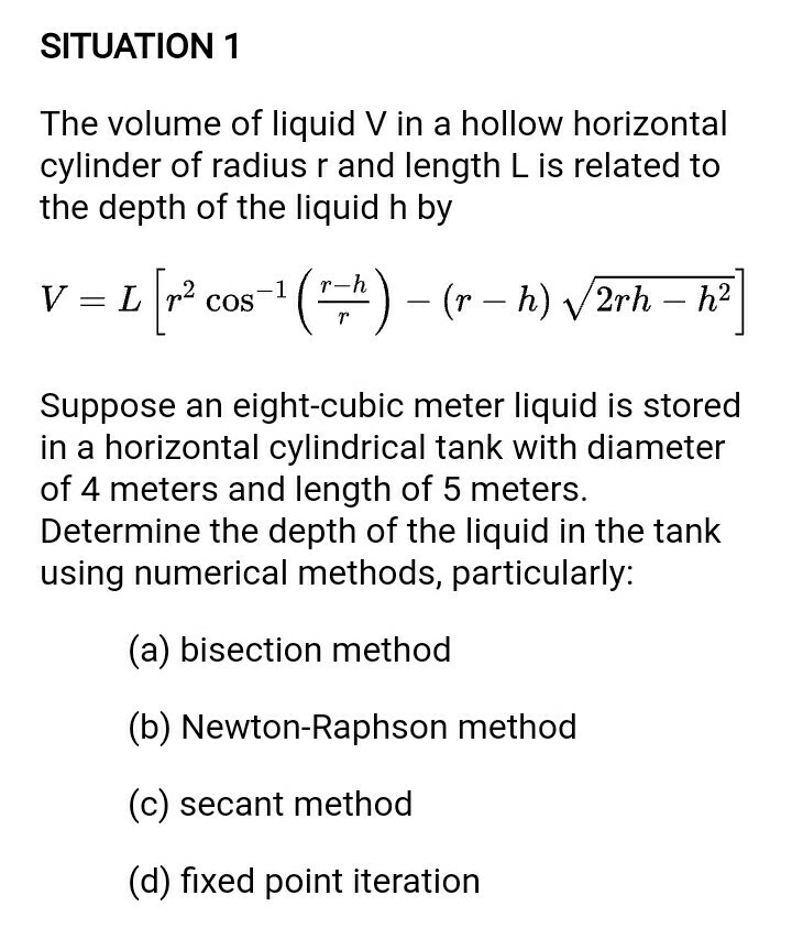 Solved SITUATION 1 The volume of liquid V in a hollow | Chegg.com