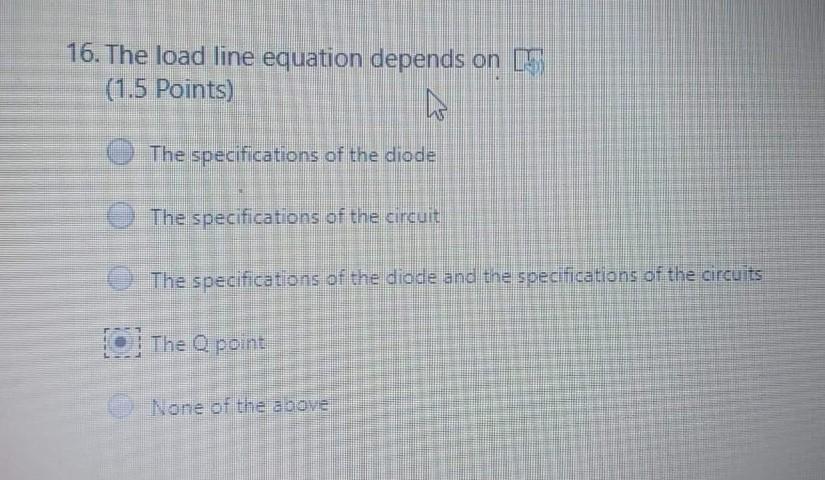 Solved 16. The load line equation depends on 03 (1.5 Points) | Chegg.com