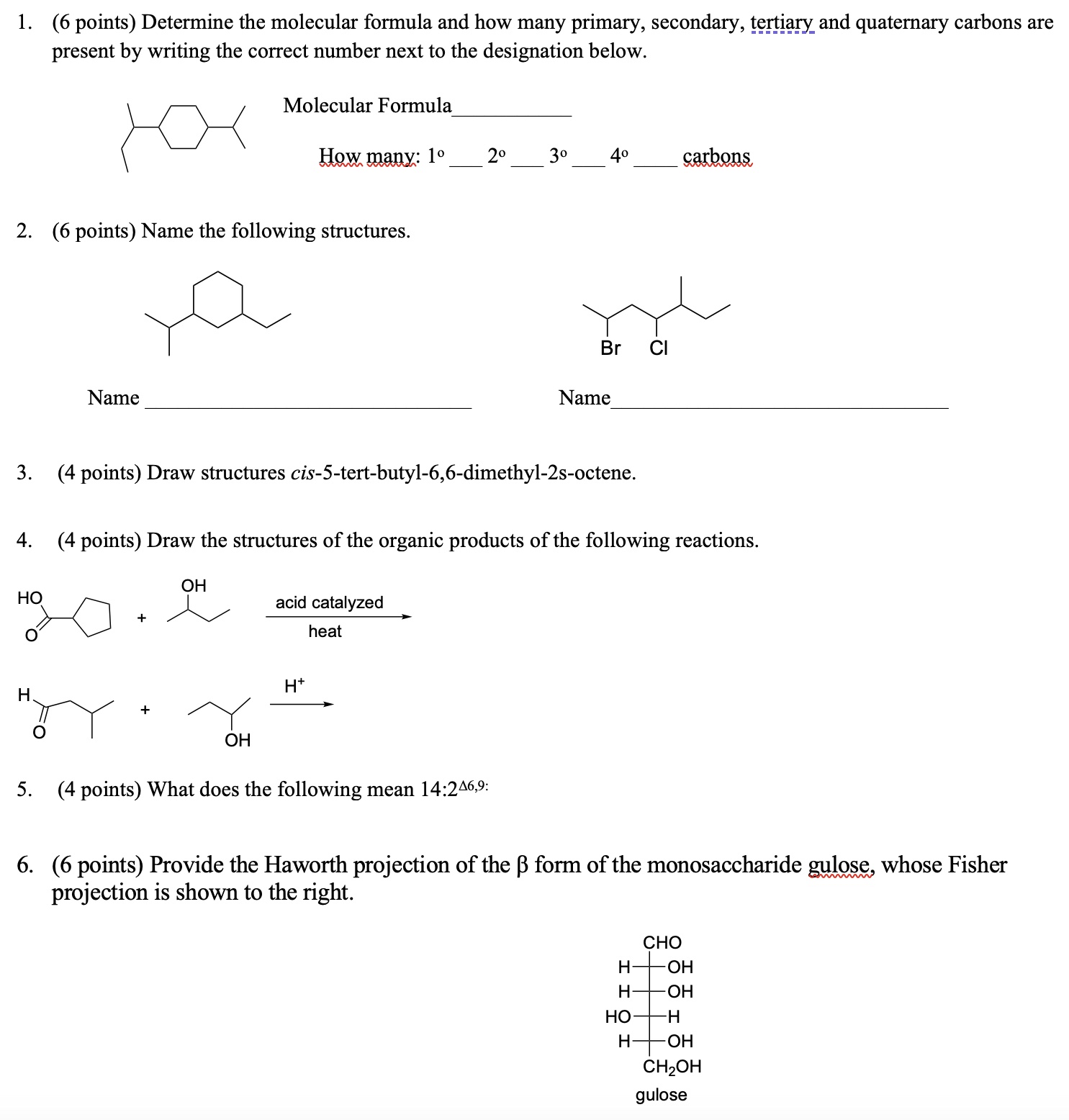 Solved (6 ﻿points) ﻿Name the following structures.(6 | Chegg.com