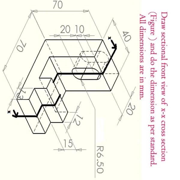 Solved 70 Draw sectional front view of x-x cross section | Chegg.com