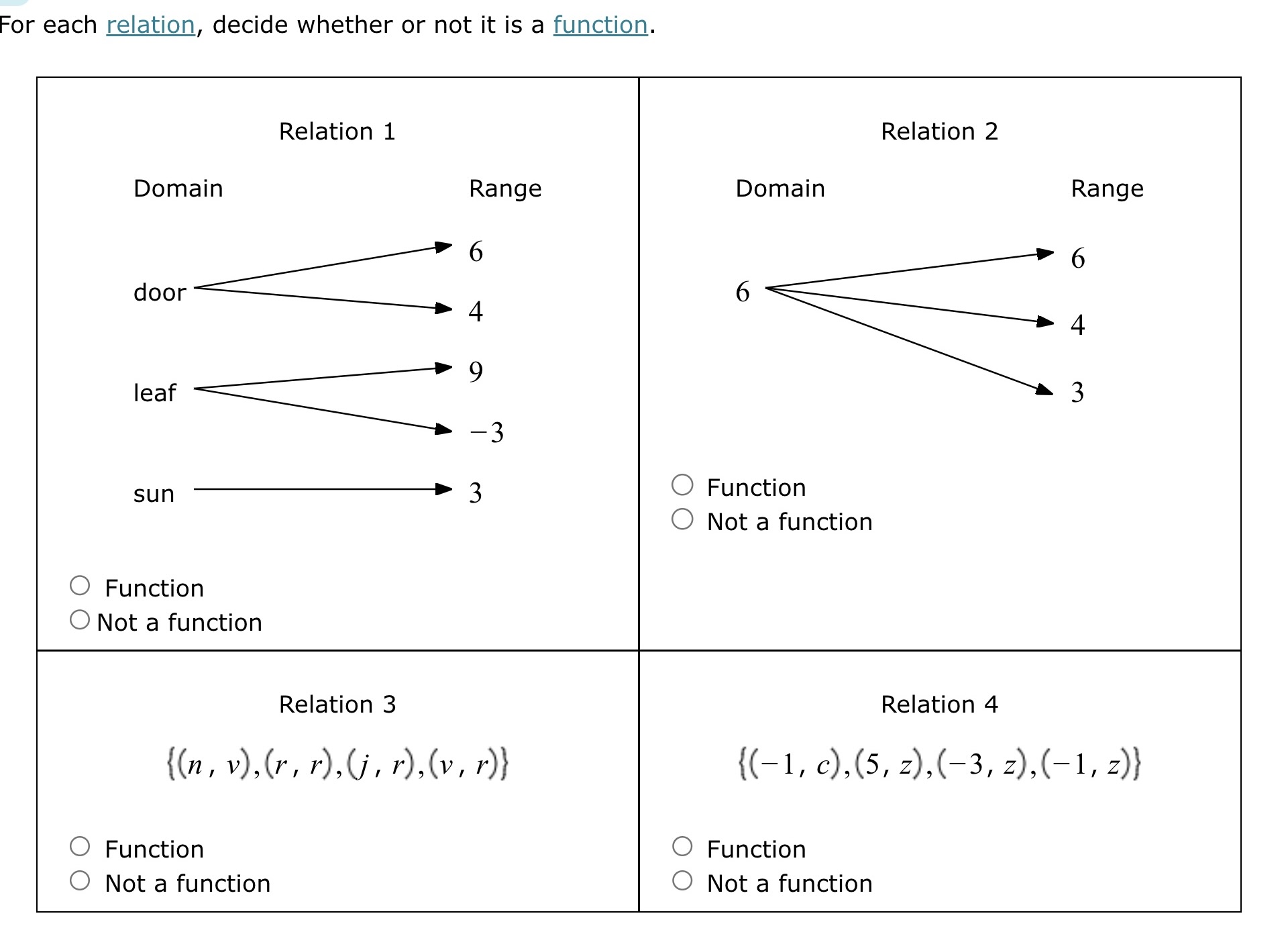Solved For each relation, decide whether or not it is a | Chegg.com