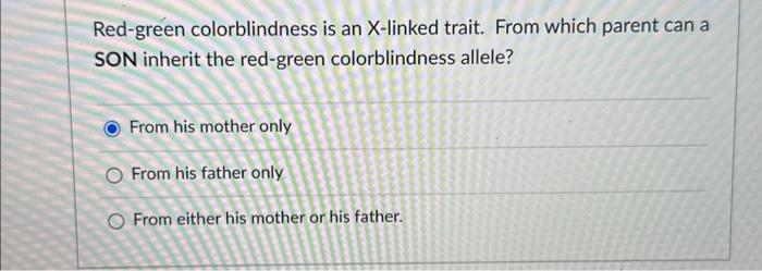 Solved Red-green colorblindness is an X-linked trait. From | Chegg.com