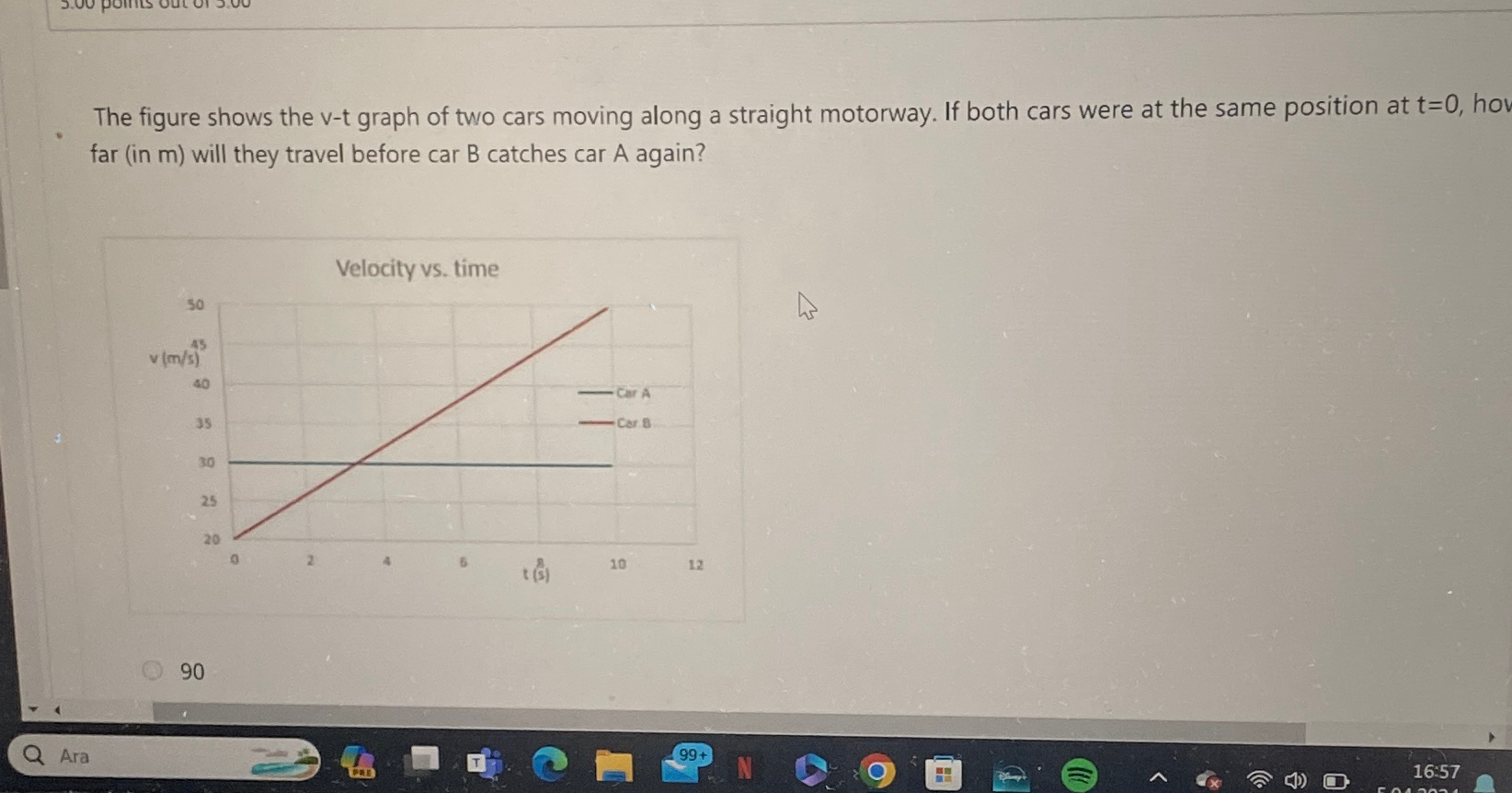 Solved The figure shows the v-t ﻿graph of two cars moving | Chegg.com