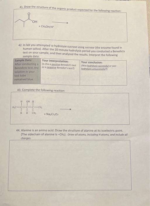 Solved 41 Draw The Structure Of The Organic Product