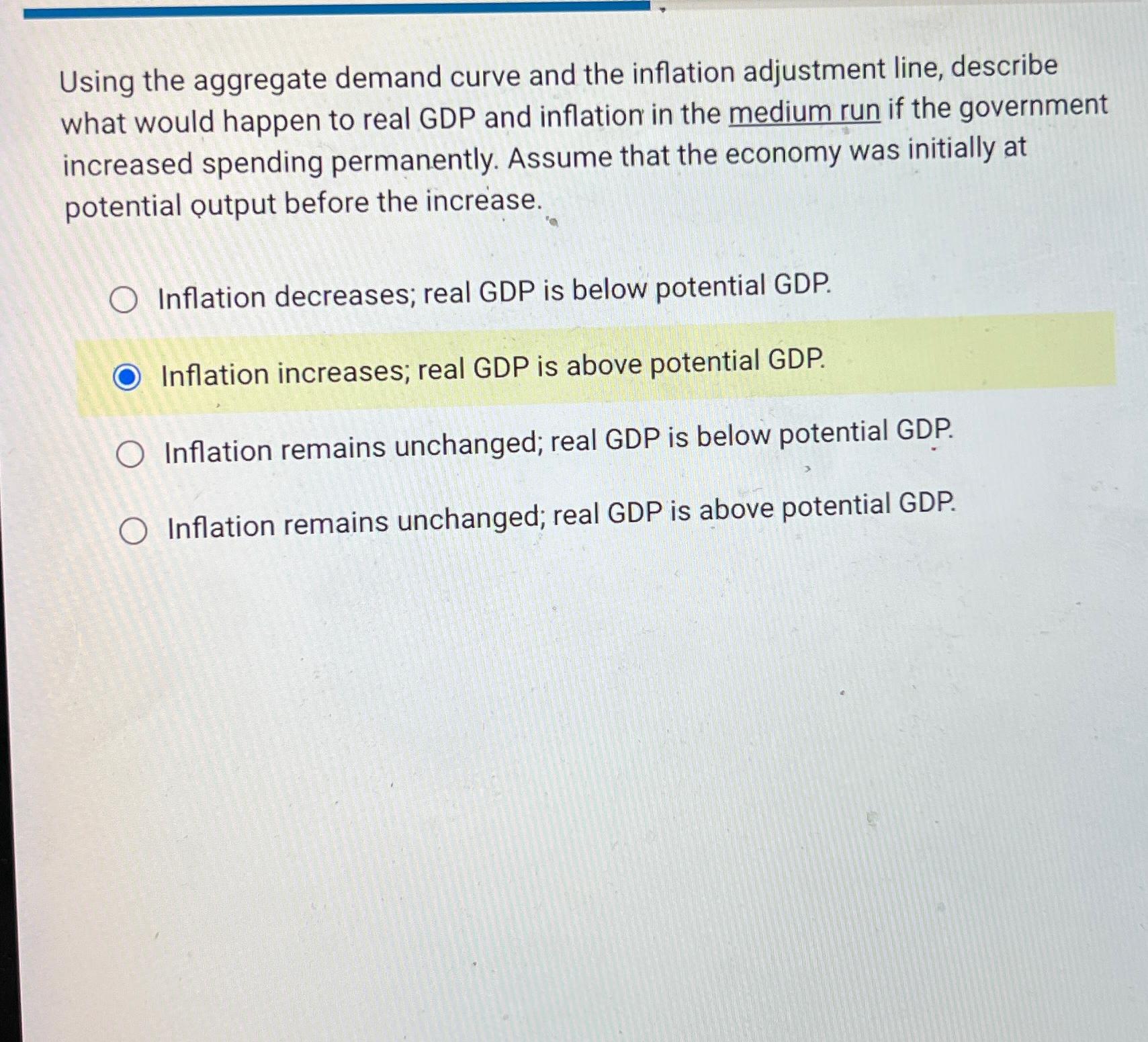 Solved Using the aggregate demand curve and the inflation | Chegg.com