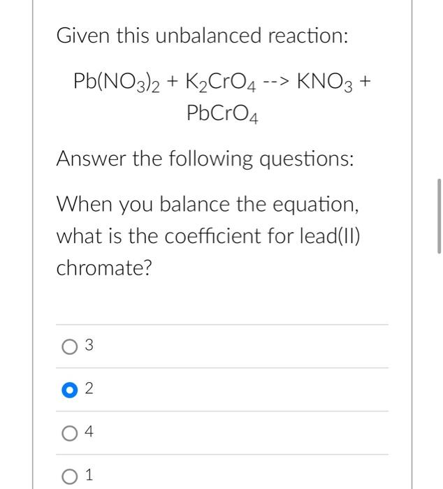 Solved Given this unbalanced reaction: | Chegg.com