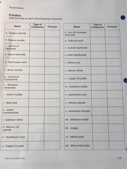 Solved Nomenclature Practice Name each of the following | Chegg.com