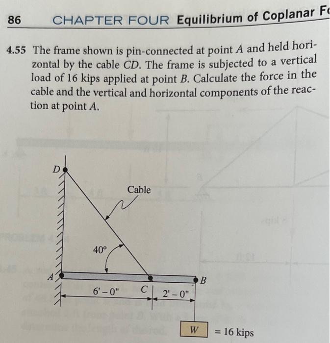 Solved 4.55 The frame shown is pin-connected at point A and | Chegg.com