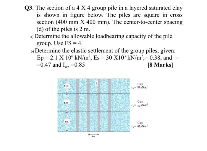 Solved Q3. The section of a 4 X 4 group pile in a layered | Chegg.com