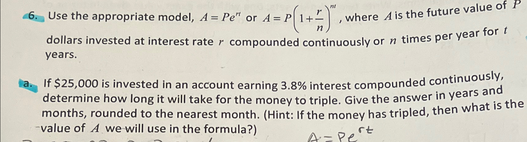 Solved dollars invested at interest rate r ﻿compounded | Chegg.com
