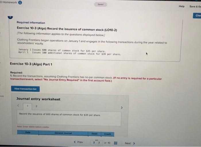 Solved Required information Exercise 10-3 (Algo) Record the | Chegg.com