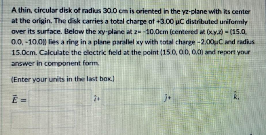 Solved A thin, circular disk of radius 30.0 cm is oriented | Chegg.com