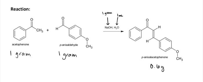 Solved Reaction: acetophenone 1 gram 1 gram 0.6 g | Chegg.com