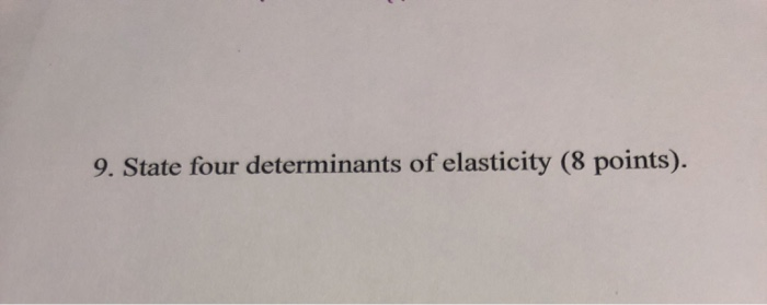 Solved 9. State four determinants of elasticity (8 points). | Chegg.com