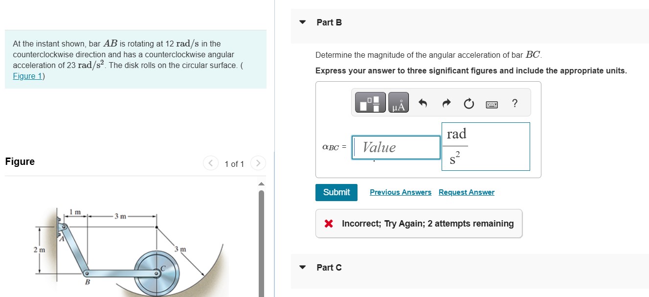 Solved Part BAt ﻿the instant shown, bar AB is ﻿rotating | Chegg.com