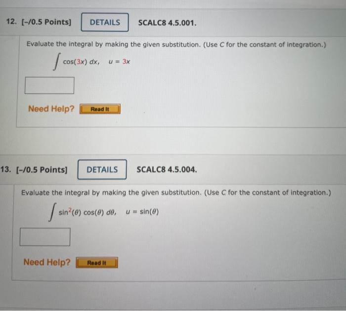 Solved 12. [-70.5 Points) DETAILS SCALC8 4.5.001. Evaluate | Chegg.com