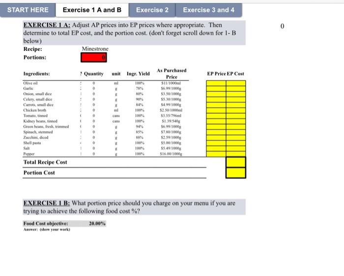 EXERCISE 1 A: Adjust AP prices into EP prices where | Chegg.com