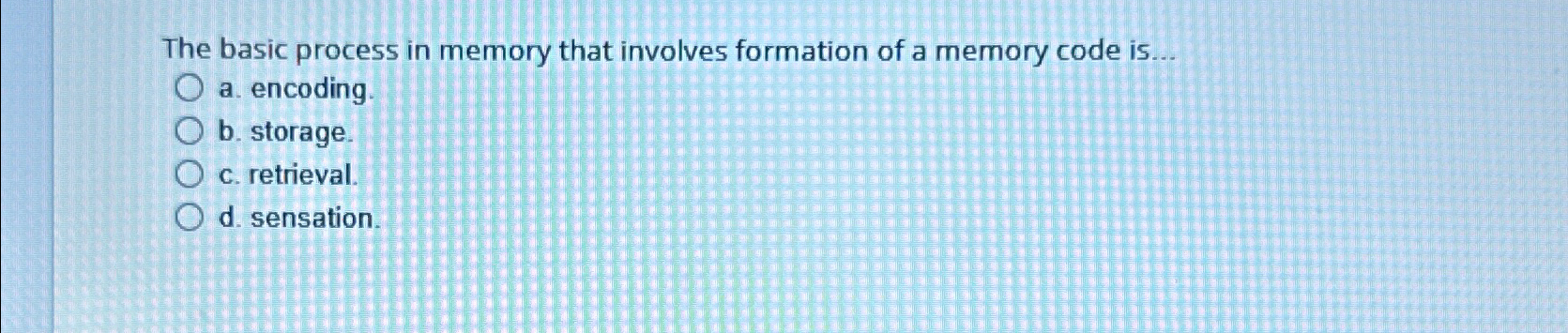 Solved The basic process in memory that involves formation | Chegg.com