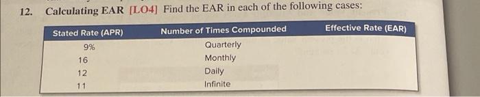 Solved 12. Calculating EAR (L04) Find the EAR in each of the | Chegg.com