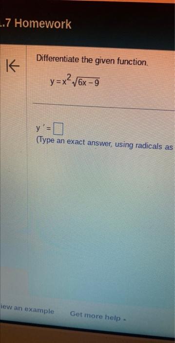 Solved Differentiate the given function. y=x26x−9 y2= (Type | Chegg.com