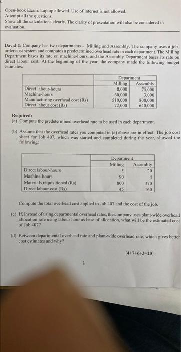Solved Open-book Exam. Laptop allowed. Use of iaternet is | Chegg.com