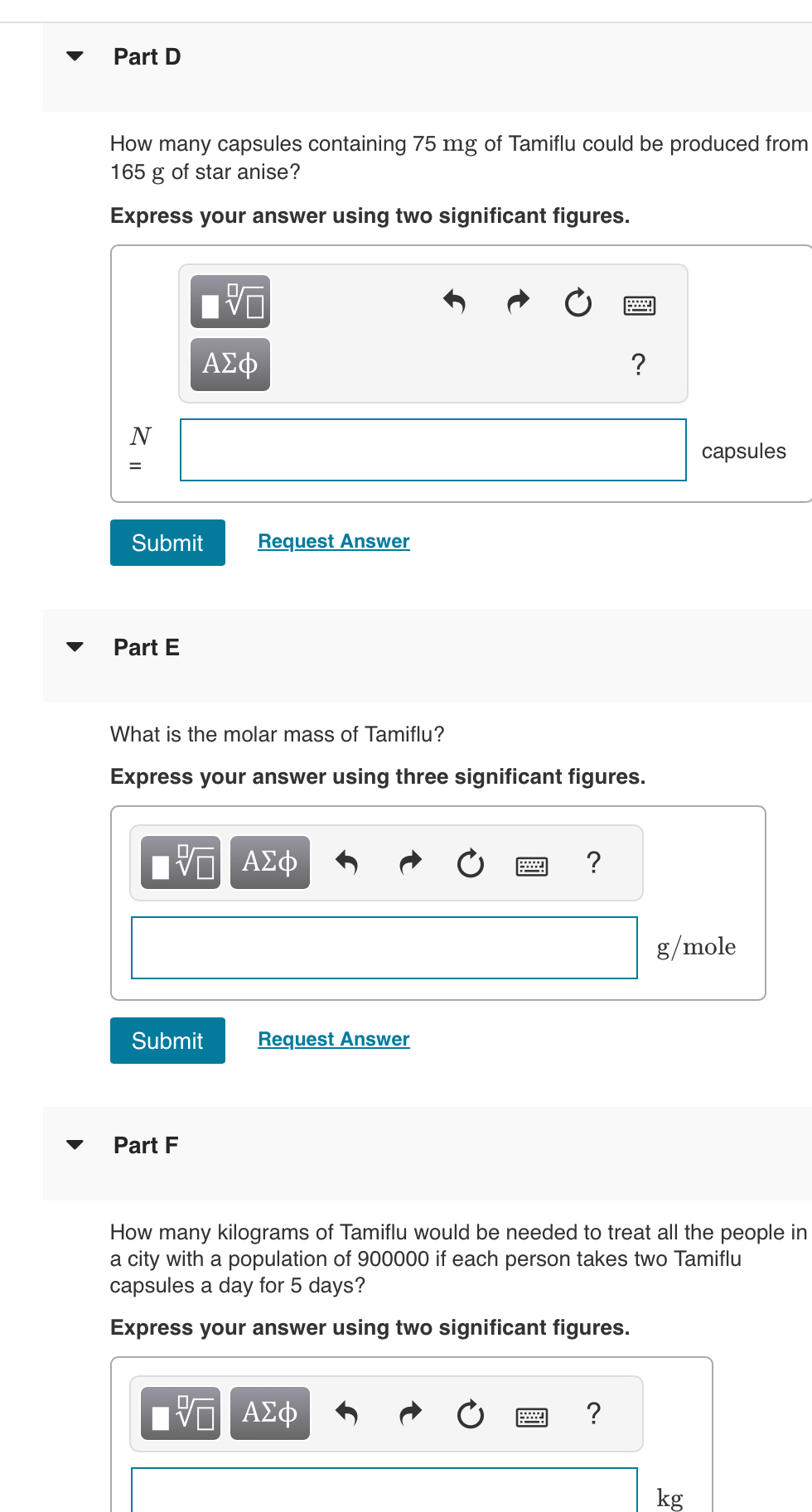 Solved Part DHow many capsules containing 75mg ﻿of Tamiflu | Chegg.com