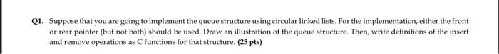 Solved Q1. Suppose that you are going to implement the queue | Chegg.com