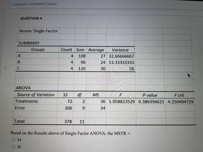 Solved QUESTION 1 In analysis of variance problem if SST = | Chegg.com