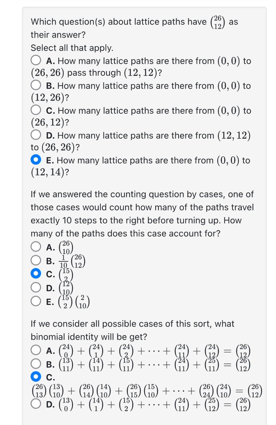 Which question(s) ﻿about lattice paths have (2612) | Chegg.com