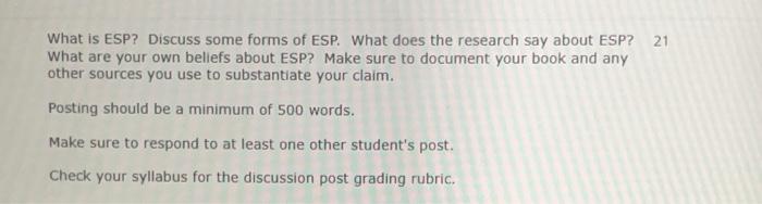 Solved What is ESP? Discuss some forms of ESP. What does the | Chegg.com