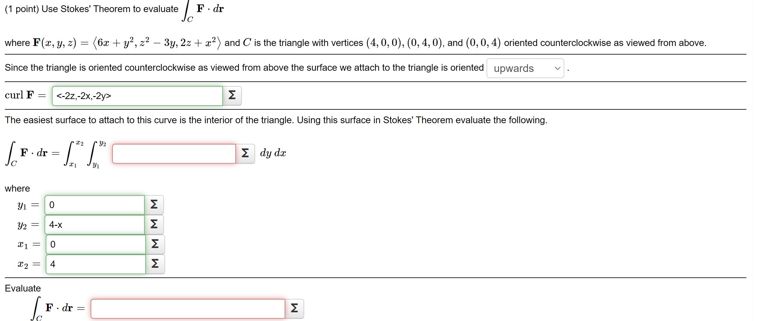 Solved (1 ﻿point) ﻿Use Stokes' Theorem to evaluate | Chegg.com